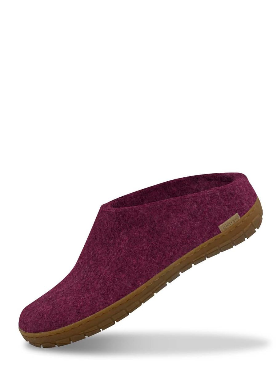 Glerups Danish Felt Mule Slippers Unisex Cranberry Rubber Sole ...